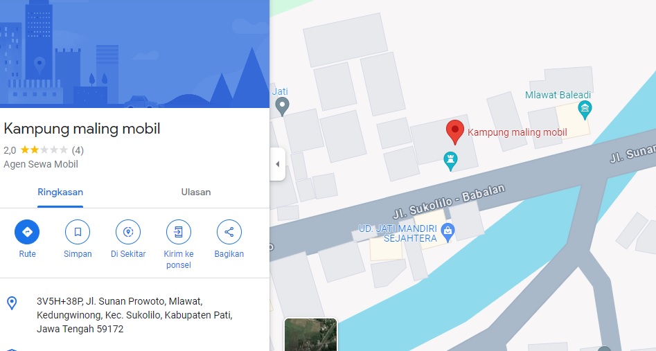 Duh! Lokasi Pengeroyokan Maut Bos Rental Mobil Muncul Tanda Kampung Maling di Google Maps